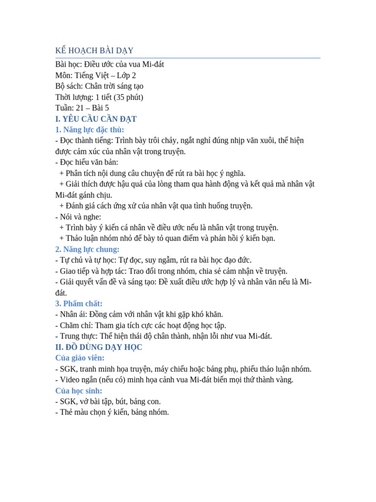 Ke Hoach Bai Day Dieu Uoc Cua Vua Mi Dat | PDF
