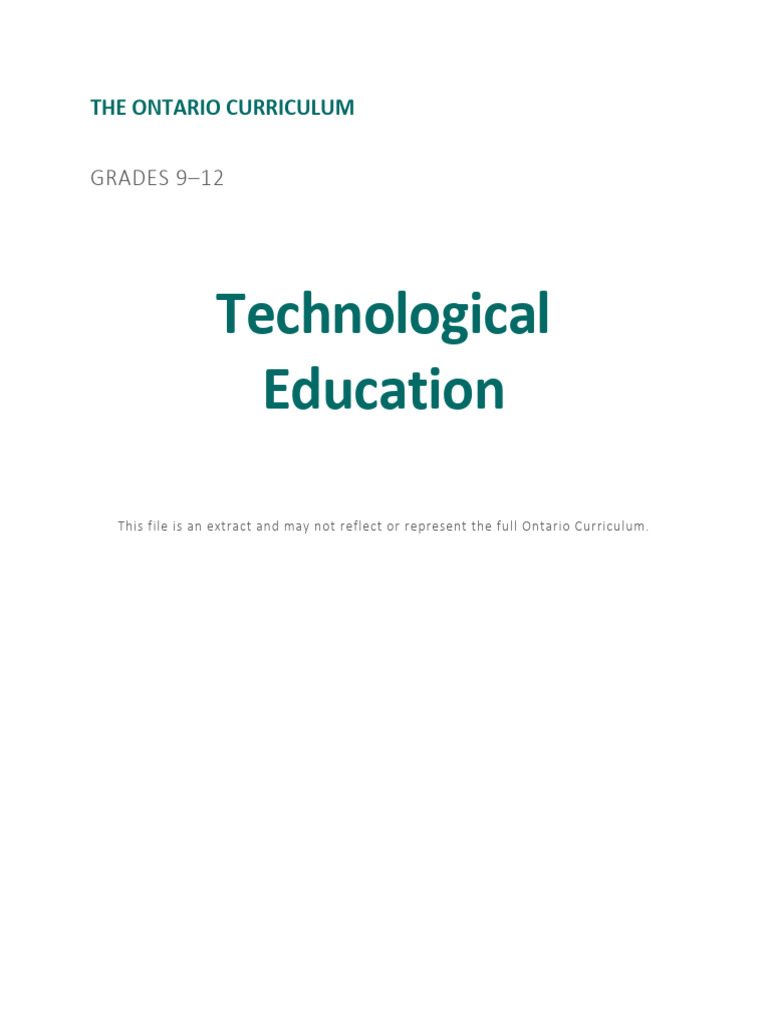 Ontario Grades 9-12 Technological Education | PDF | Curriculum | Teachers