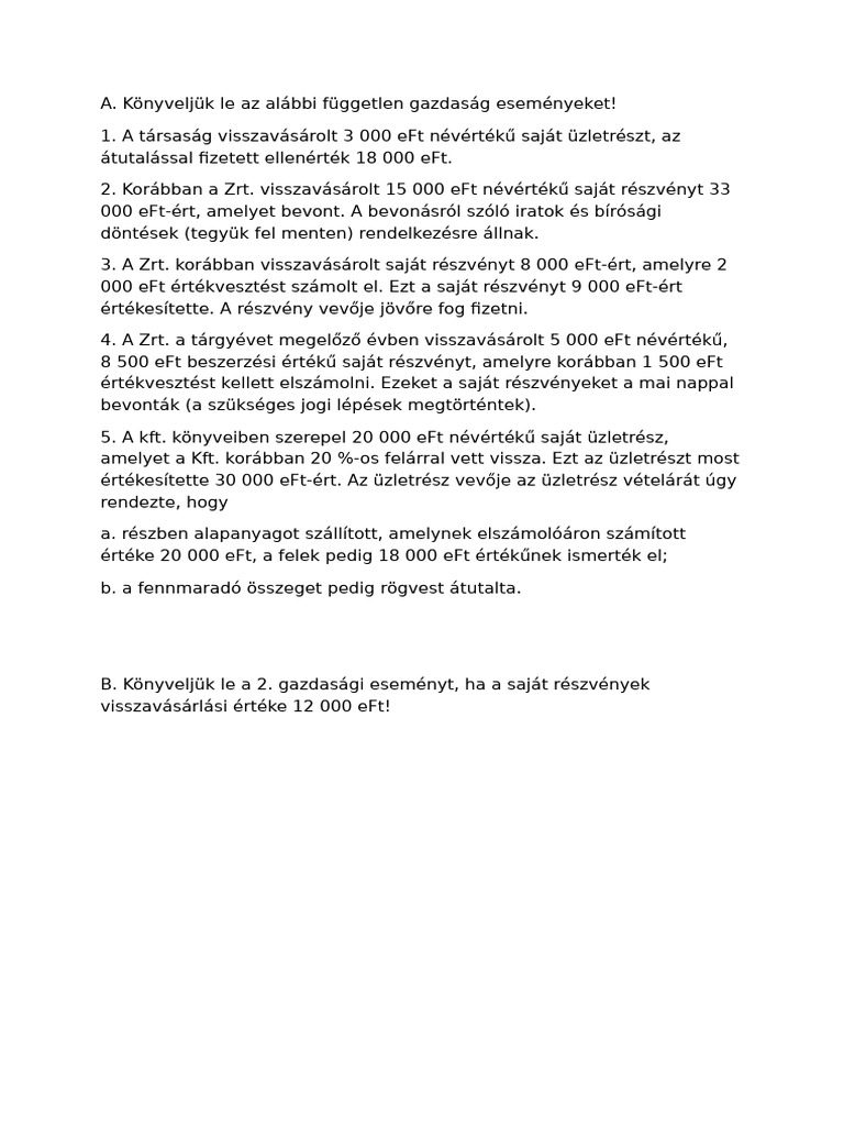 Saját Részvények, Üzletrészek | PDF