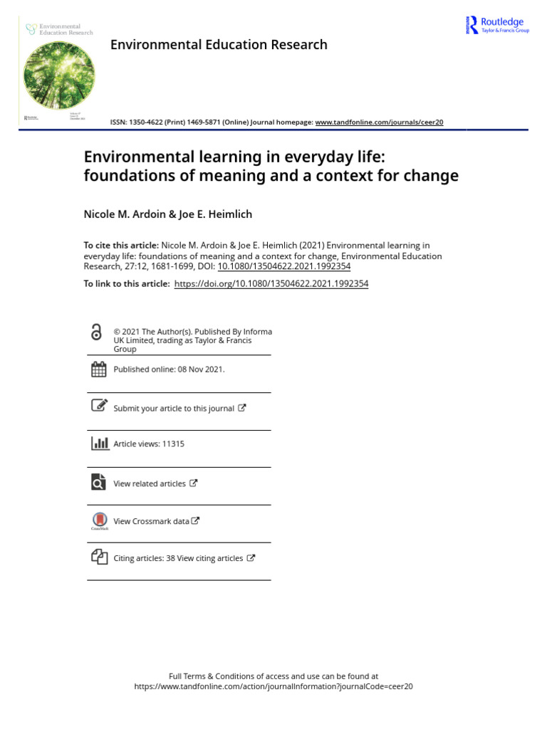 Environmental Learning in Everyday Life Foundations of Meaning and A ...