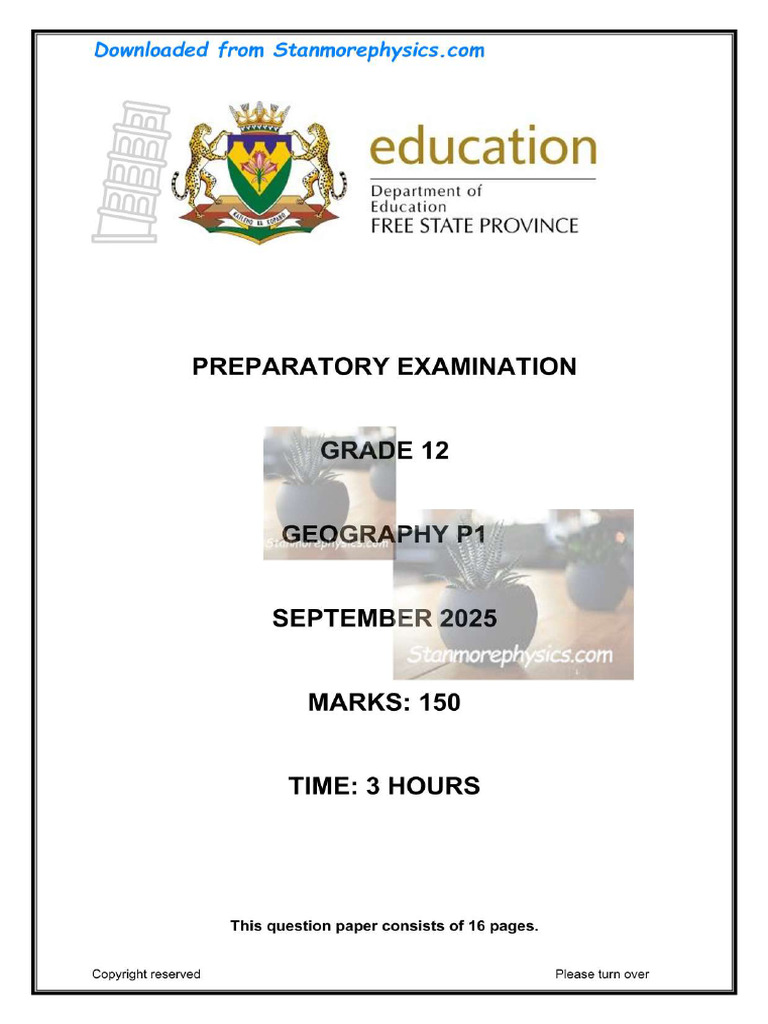FS Geography Grade 12 September 2025 P1 and Memo | PDF