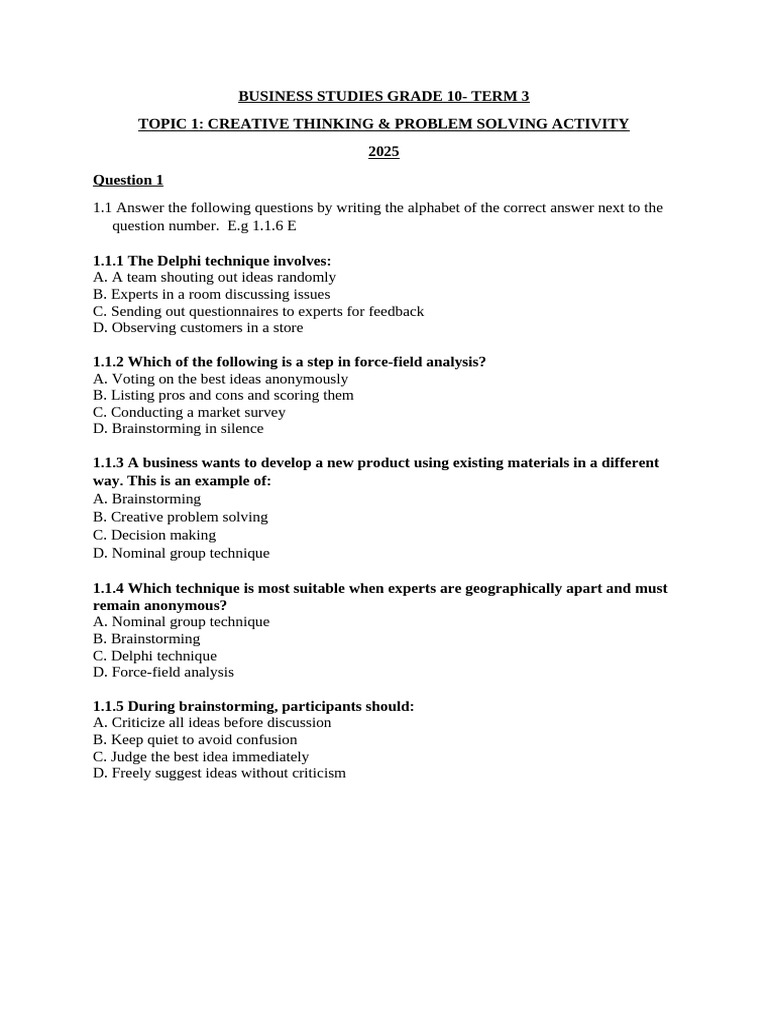 Creative Thinking and Problem Solving Worksheet | PDF | Brainstorming | Creativity