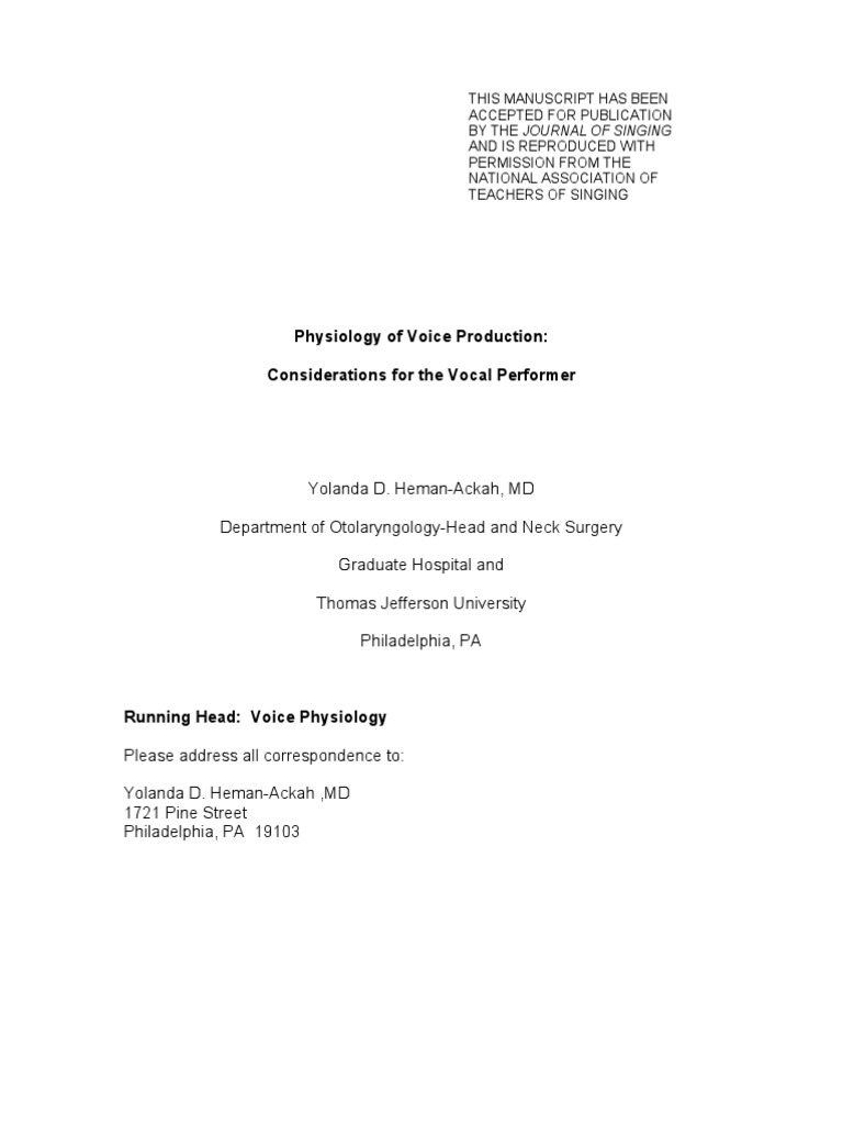 Physiology of Voice Production | PDF | Singing | Lung