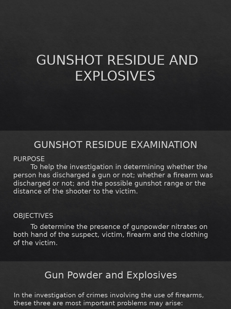 Gunshot Residue Examination Guide | PDF | Gunpowder | Gun