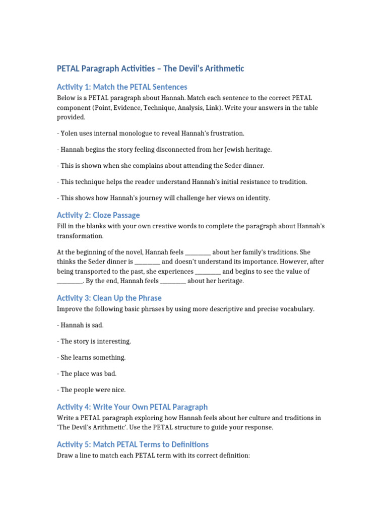 Extended PETAL Activities The Devils Arithmetic | PDF | Human Communication