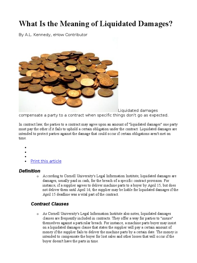 What Is The Meaning of Liquidated Damages | PDF | Liquidated Damages ...
