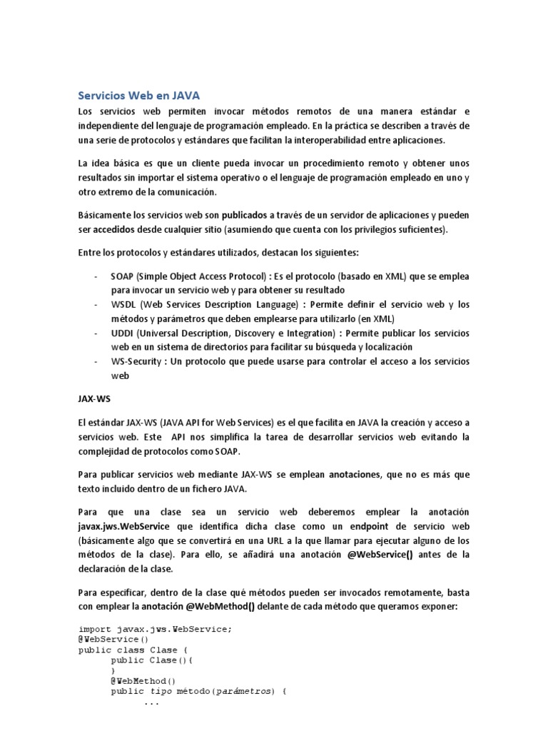 Servicios Web en JAVA | Descargar gratis PDF | Jabón | Desarrollo web Servicios Web en JAVA | Descargar gratis PDF | Jabón | Desarrollo web