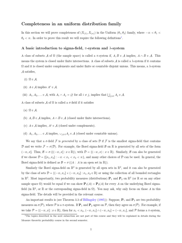 Completeness in Uniform Distribution Family | PDF | Mathematical ...
