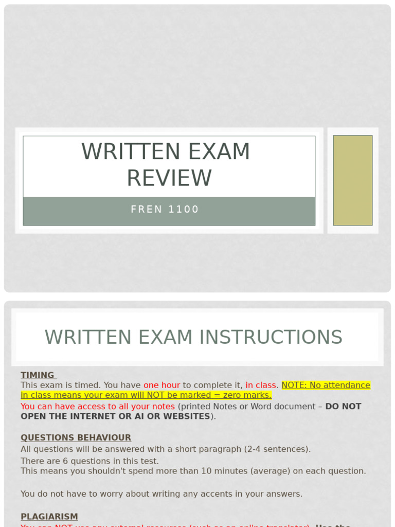 French Exam Review Guidelines | PDF | Question | Grammatical Conjugation