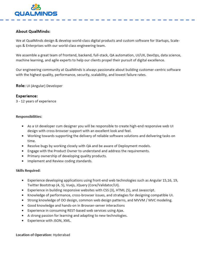 UI (Angular) Developer JD | PDF