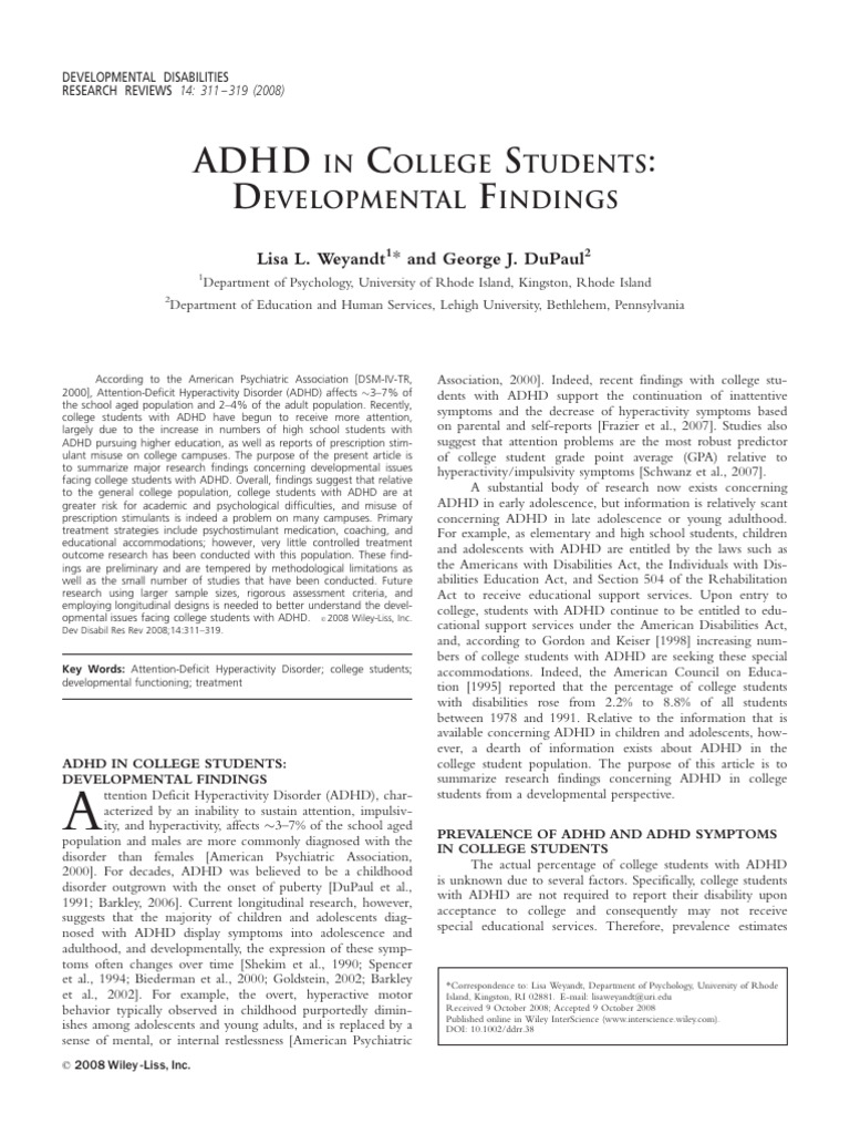 ADHD College Studies | PDF | Attention Deficit Hyperactivity Disorder ...