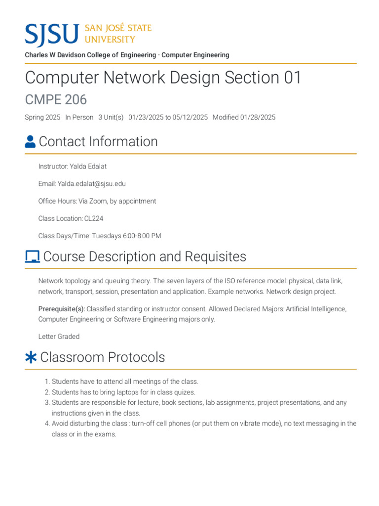 Computer Network Design Section 01 CMPE 206 Spring 2025-2 | PDF | Computer Network | Data