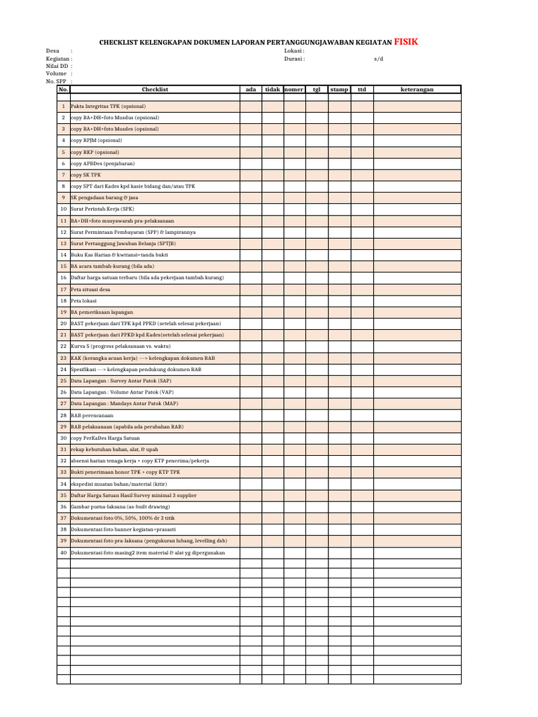 Lembar Checklist LPJ Kegiatan | PDF