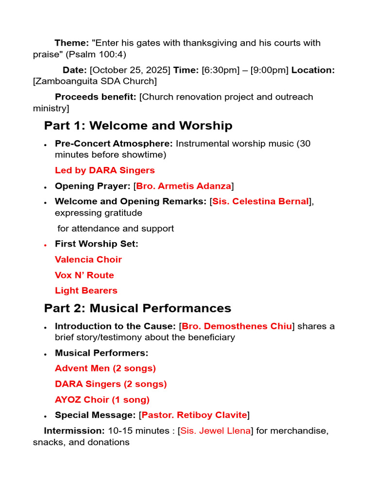Programme for Thanksgiving Concert | PDF