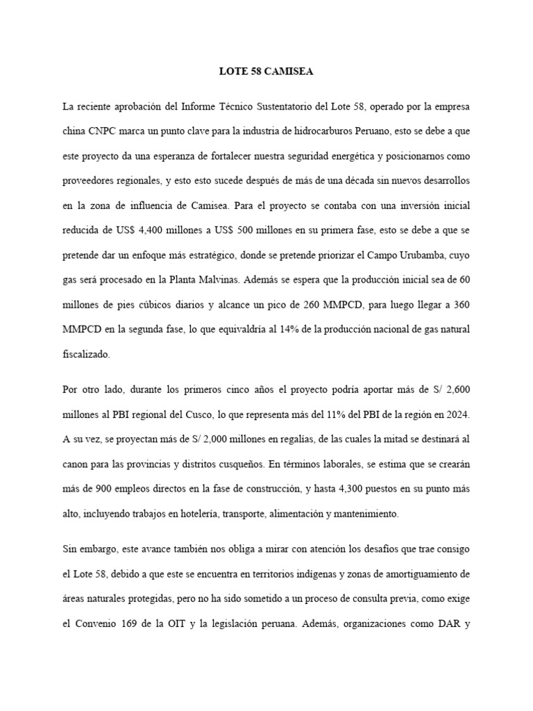 Lote 58 Camisea | PDF | Perú | China