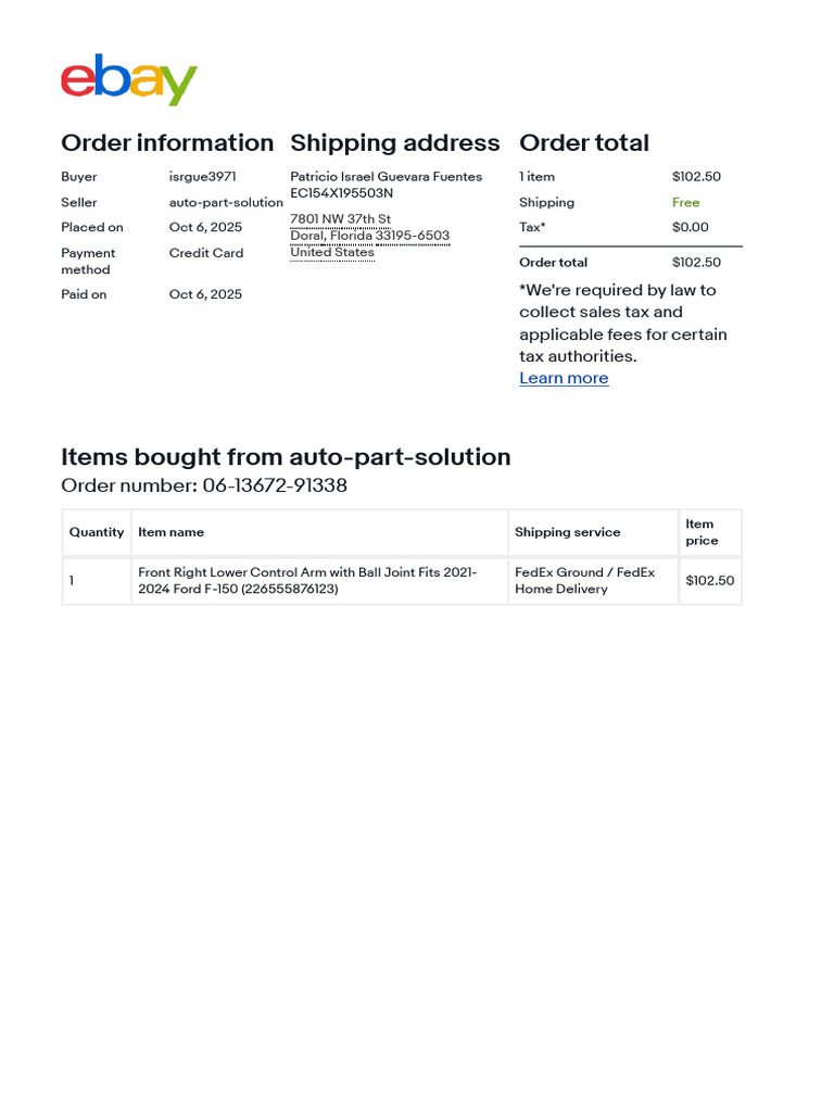 Order Details - EBay | PDF