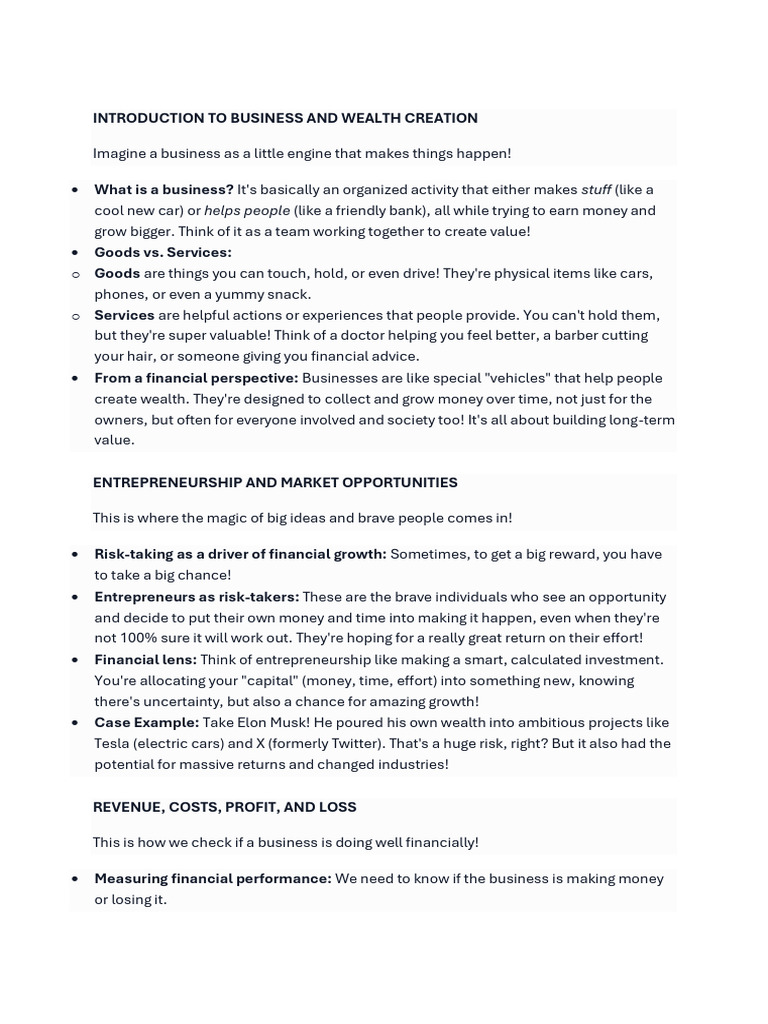 Introduction To Business and Wealth Creation1 | PDF | Franchising | Stocks