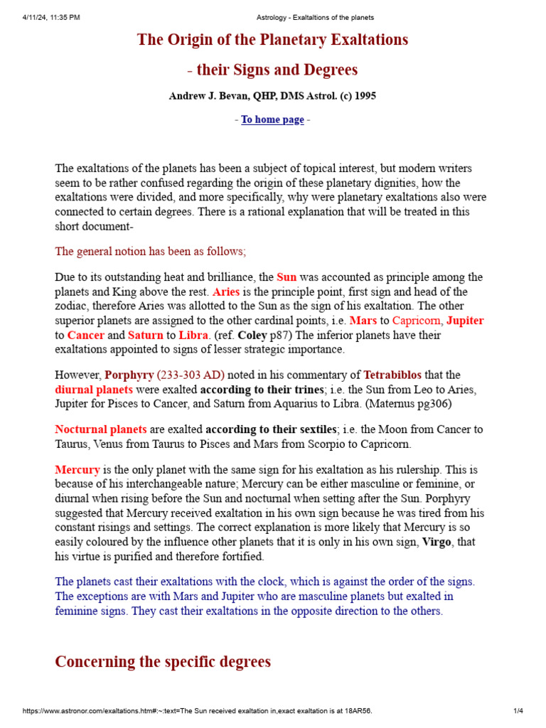 Planetary Exaltations in Astrology | PDF | Planets In Astrology ...