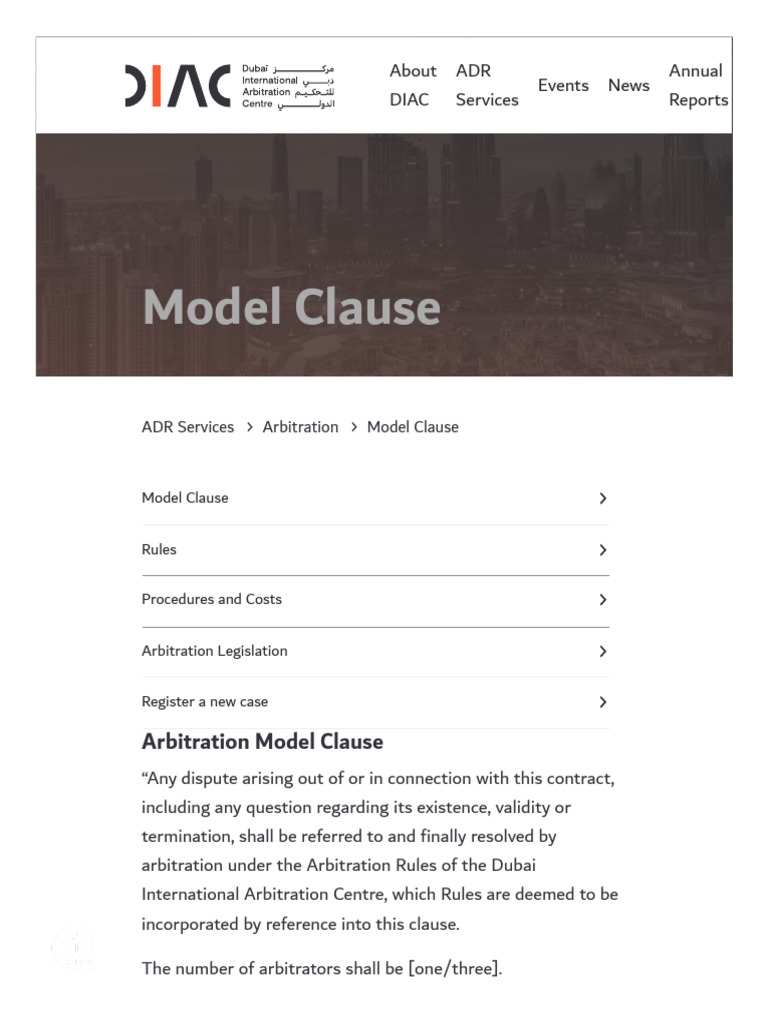 Model Clause - Dubai International Arbitration Centre | PDF | Alternative Dispute Resolution ...