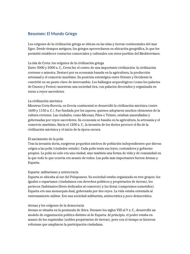 Orígenes y evolución del mundo griego | PDF | Antigua Grecia | Esparta