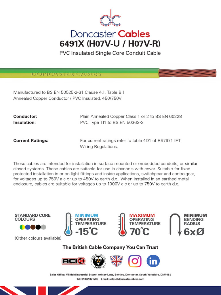 Single Core Conduit Cables - 6491X - Data - Sheet (PVC Insulated Single ...