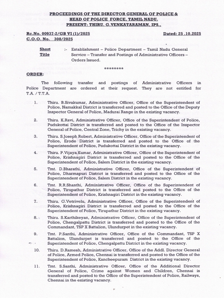 Transfer and Posting Order of AOs | PDF