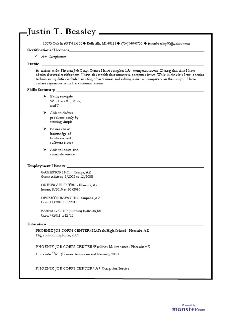Justin Beasley: A+ Certified Technician | PDF