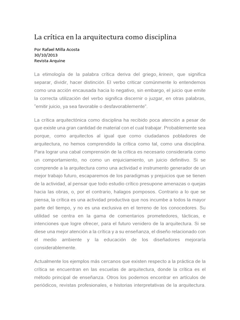 Crítica arquitectónica: un enfoque constructivo | PDF | Arquitecto | Diseño