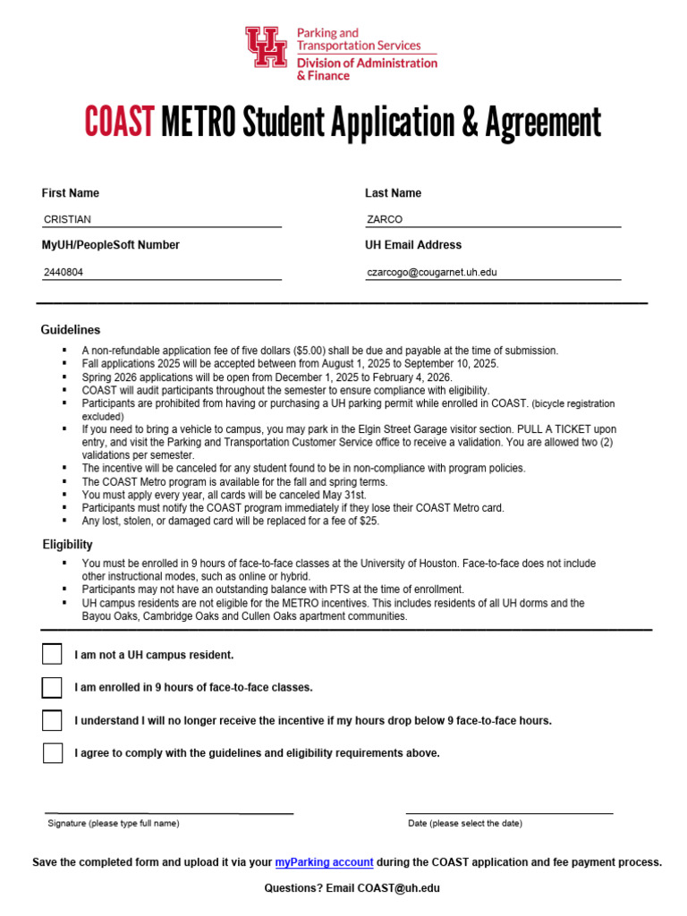COAST Metro Application Guidelines | PDF | Fee