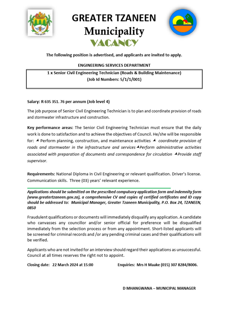 Senior Civil Engineering Technician | PDF