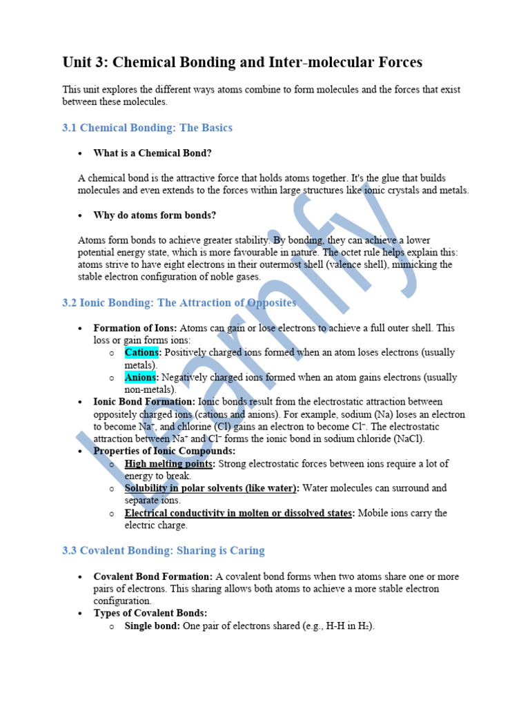 Chemical Bonding and Intermolecular Forces | PDF | Chemical Bond | Ion