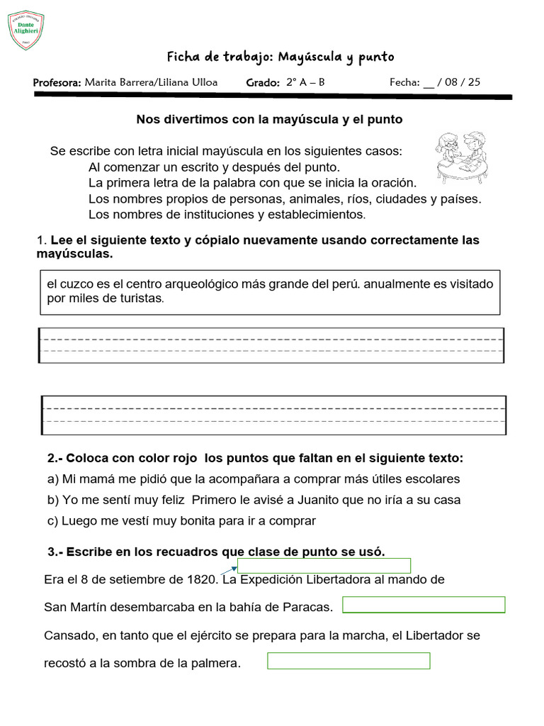 Ejercicios de Mayúsculas y Puntos | PDF