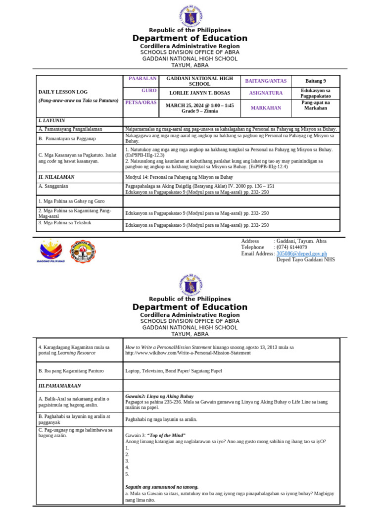 Mov-Lesson Plan Cot 2 | PDF