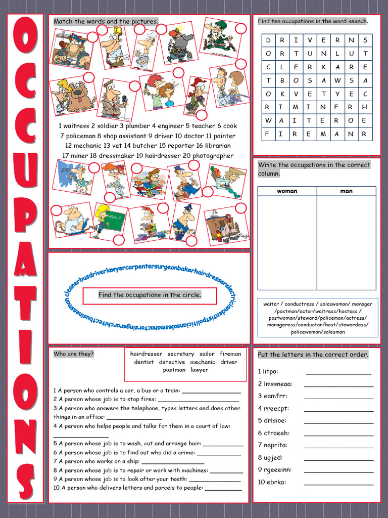 MENCIA Occupations-Vocabulary-Exercises-Fun-Activities-Games-Icebreakers-Oneonone-Activiti ...