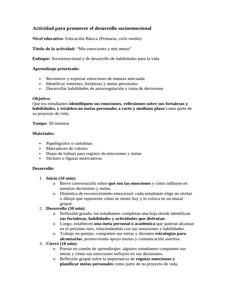 Actividad de emociones y metas en primaria | PDF