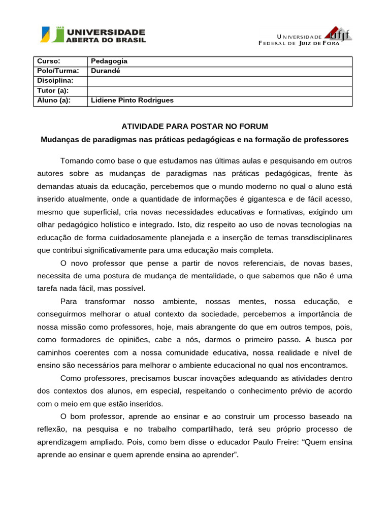 Lidiene - Atividade para Postar No Forum | PDF