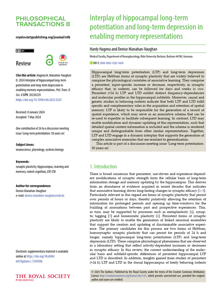 Interplay of Hippocampal Long-Term Potentiation and Long-Term ...