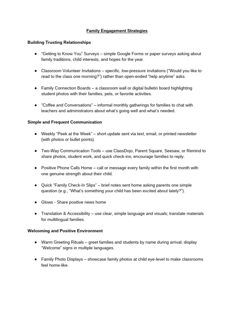 Family Engagment Strategy Resource Bank | PDF | Communication | Human ...