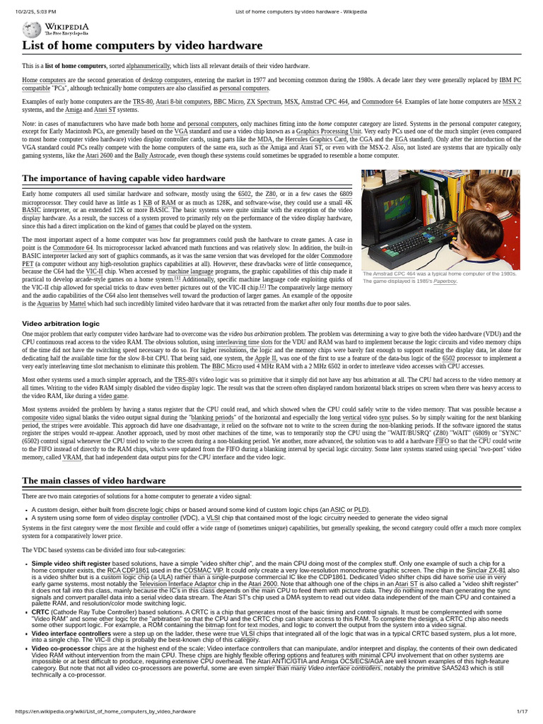 List of Home Computers by Video Hardware - Wikipedia | PDF | Personal ...