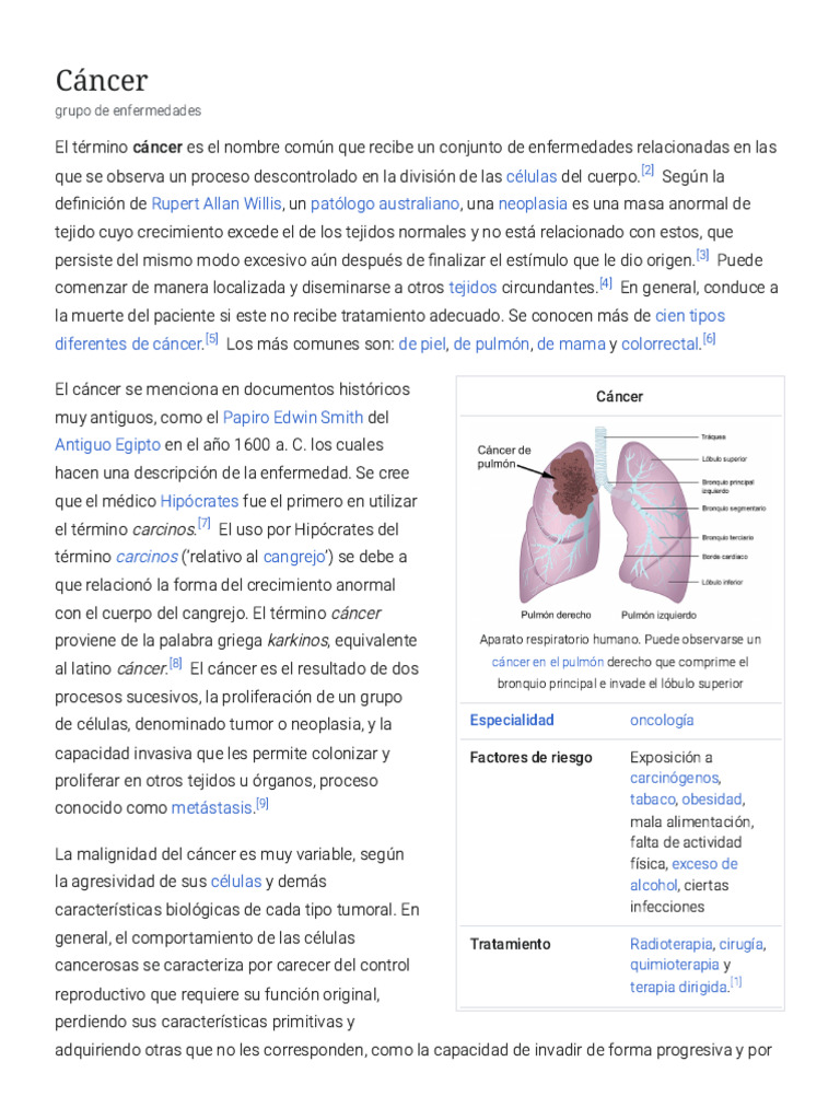 Cáncer - Wikipedia, La Enciclopedia Libre | PDF | Cáncer | Metástasis