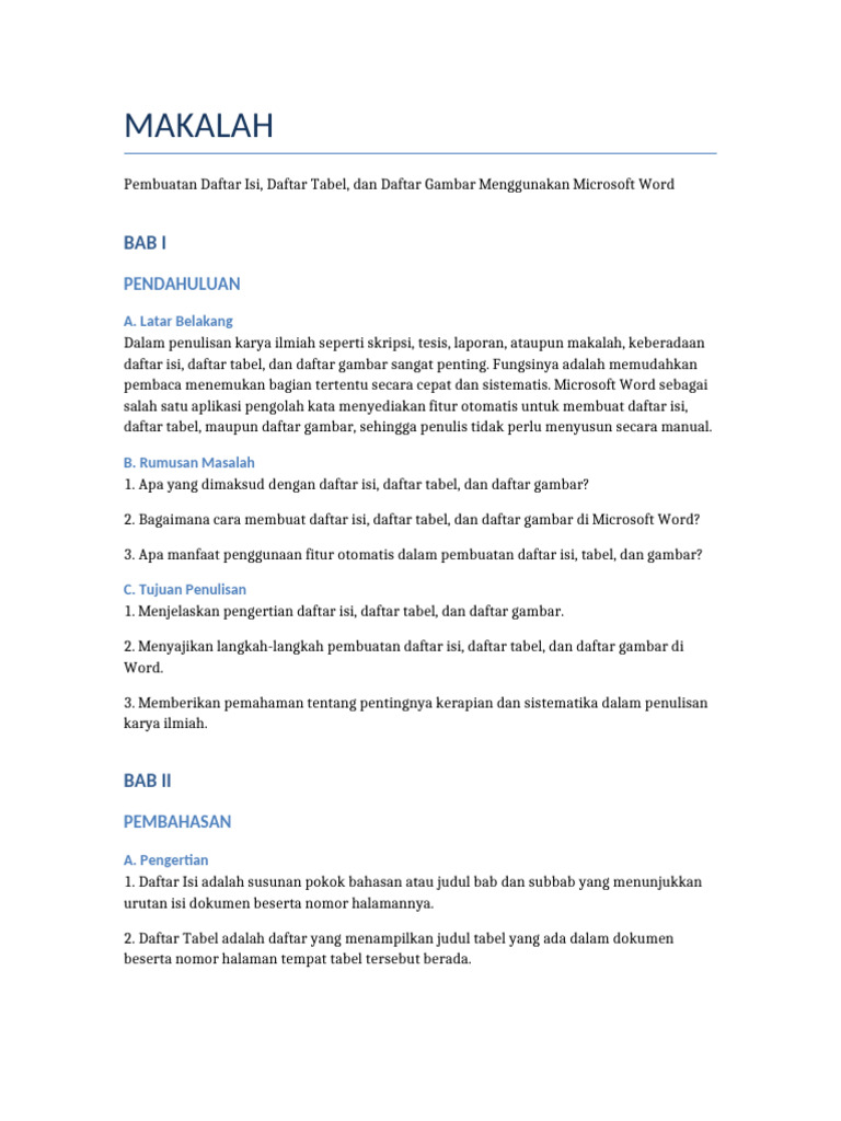 Cara Buat Daftar Isi di Microsoft Word | PDF