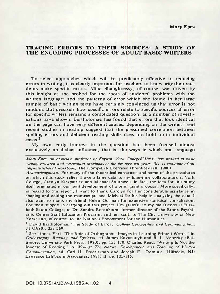 Tracing Errors To Their Sources A Study of The Encoding Processes of ...