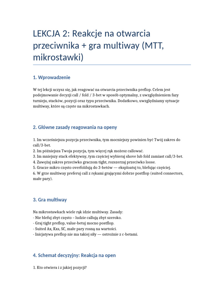 Lekcja 2 Reakcje Na Openy Multiway | PDF