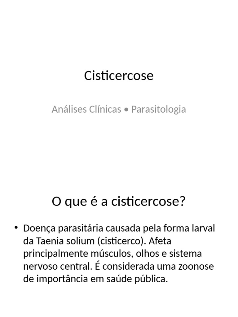 Cisticercose: Causas, Sintomas e Tratamento | PDF