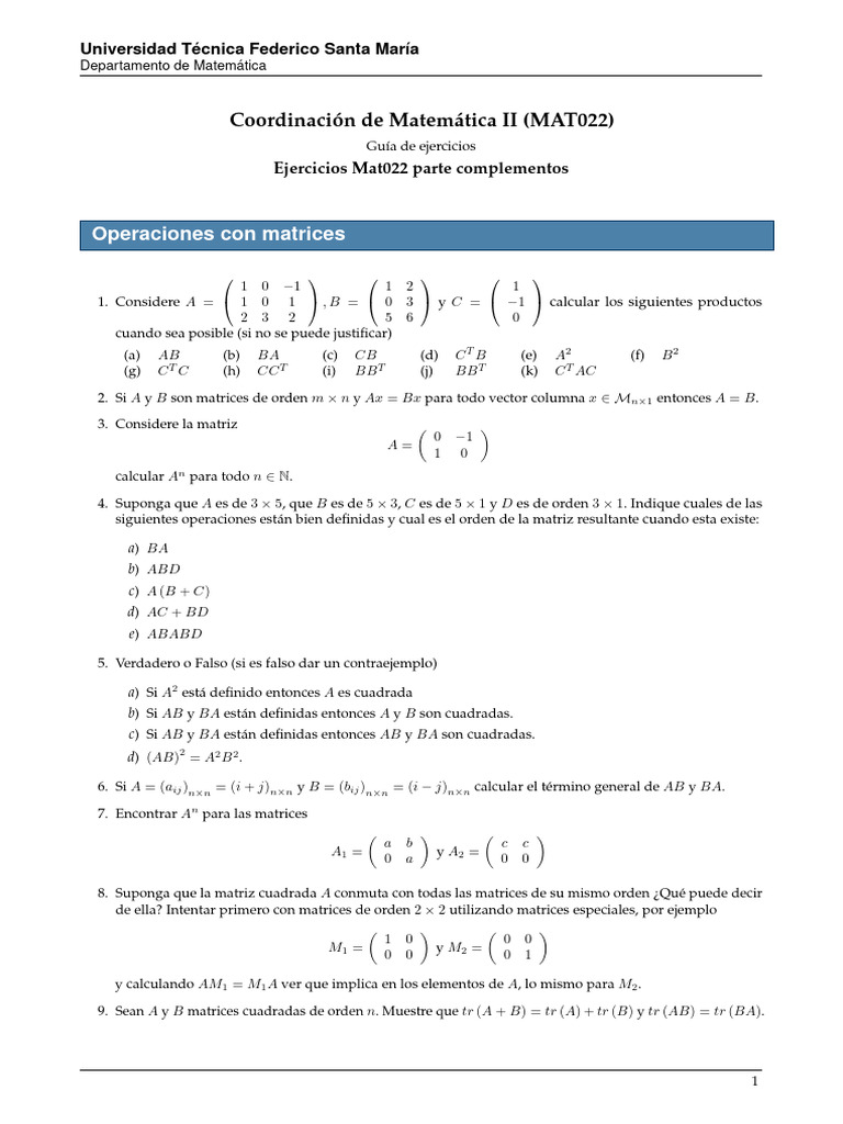 Guía COmplemento (Toda La Materia) (UTFSM) | PDF | Matriz (Matemáticas ...