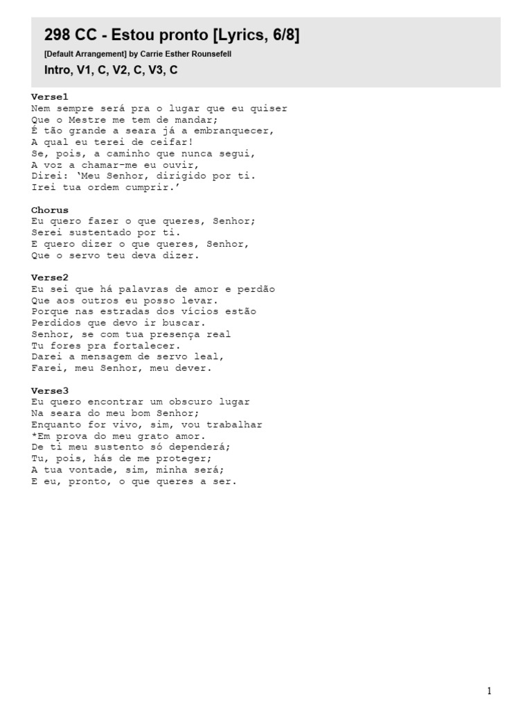 Letra da Música "Estou Pronto" | PDF
