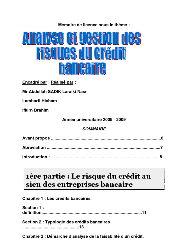 Gestion et analyse du risque de crédit | PDF | Risque opérationnel | Banques