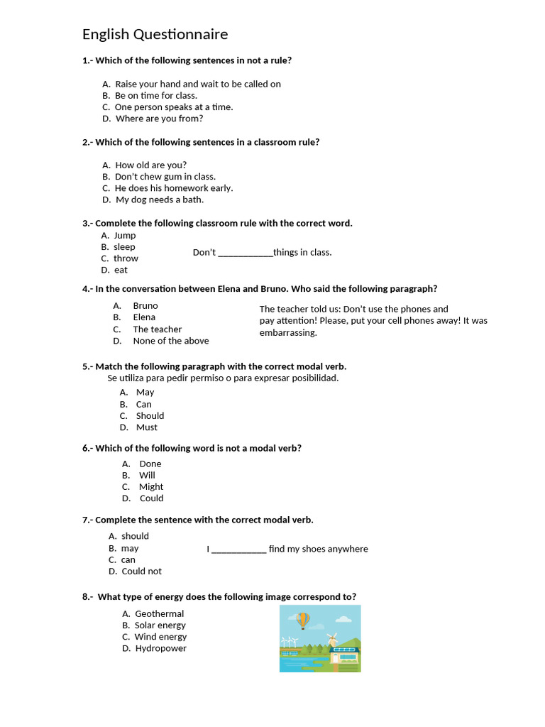 English Questionnaire | PDF