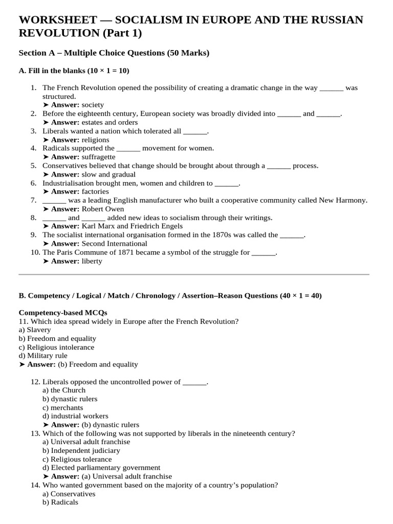 Socialism and the Russian Revolution Worksheet | PDF | Socialism ...