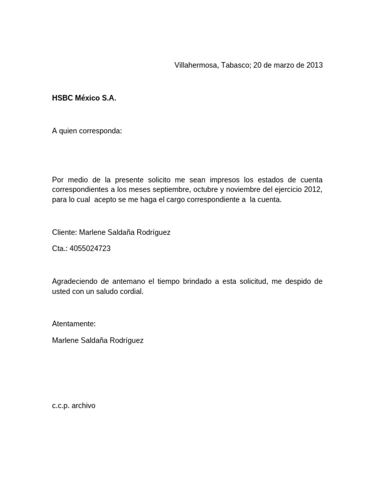 Carta Banco HSBC | PDF